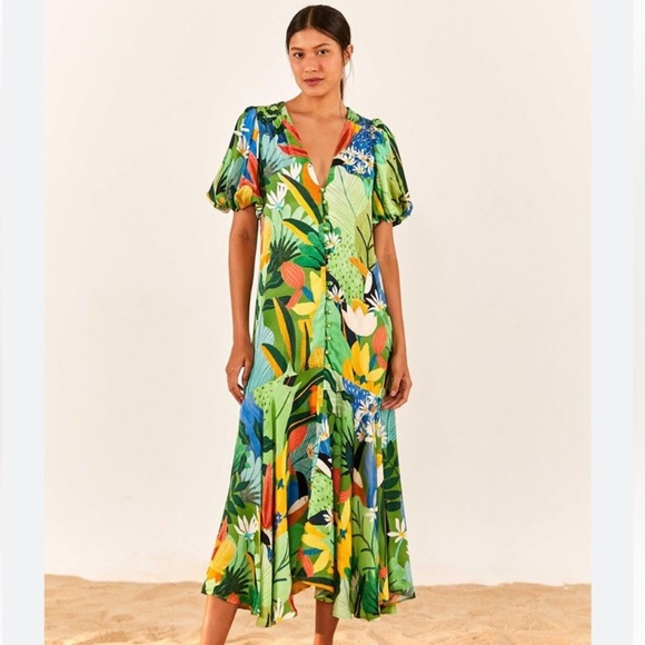FARM Rio | Dresses | Farm Rio Vintage Toucans Buttondown Midi Dress ...
